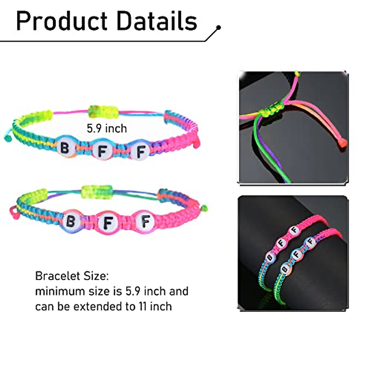 2 Sets Best Friend Bracelets Matching Bff Adjustable Cord Bracelet for Bff Friendship Relationship Women Girlfriend Boyfriend Matching Relationship Inspirational Valentines Graduation Gifts for Her