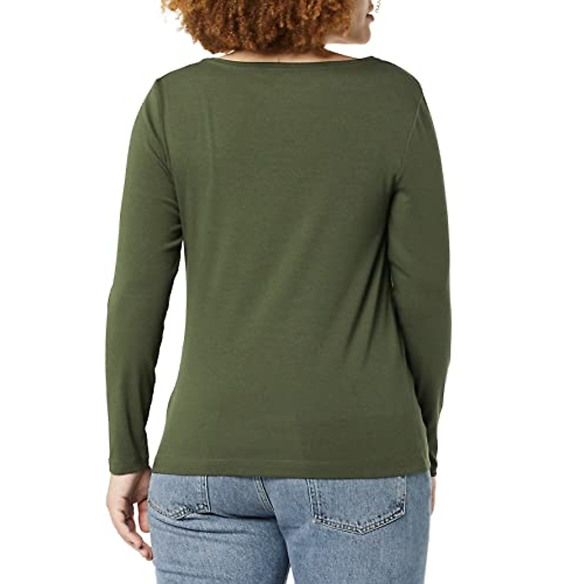 Amazon Essentials Women's Slim-Fit Long Sleeve Square Neck T-Shirt, Olive, Medium