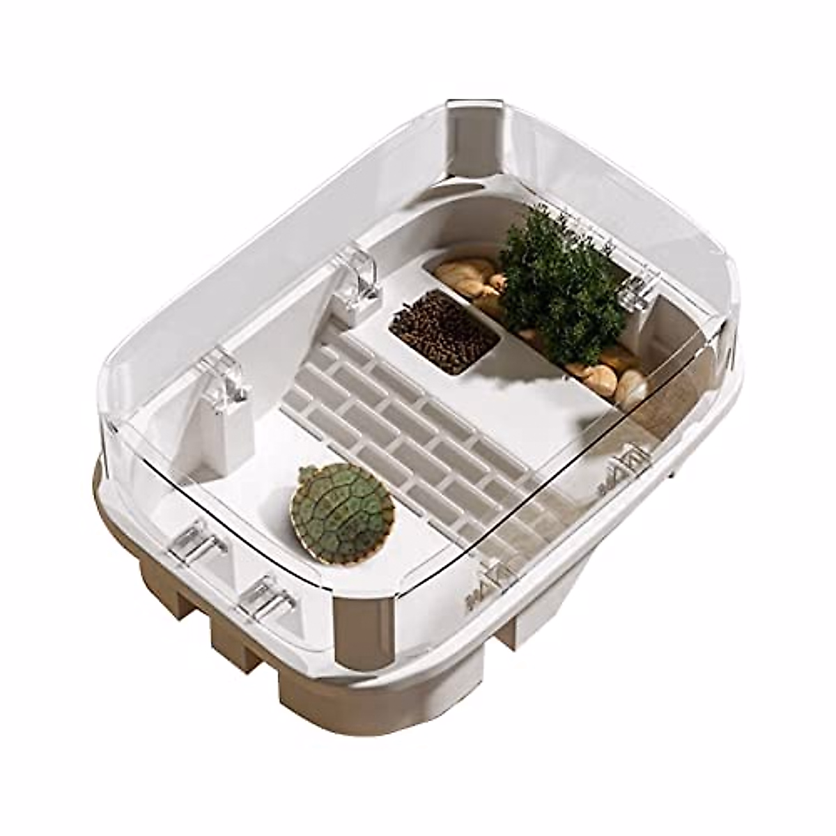 Hamiledyi Turtle Tank Aquarium Tortoise Terrarium with Basking Platform Reptile Habitat Multi-Functional Area Easy to Clean Change Water Prevent Escape for TurtlesHermit Crab Lizard