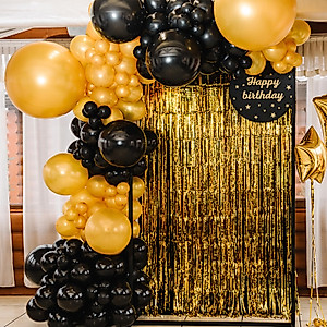 RUBFAC 156Pcs Black and Gold Balloons Arch Garland Kit, 5/10/12/18 Inch Latex Balloons Set for Graduation Birthday Party Wedding Anniversary Decorations