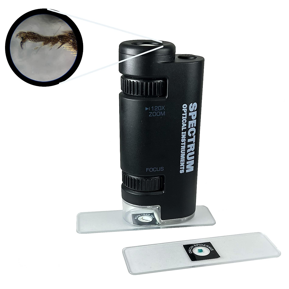 Spectrum Optical Instruments EasyMicro 60x-120x LED Lighted Zoom Microscope (Black) - 2X Sample Slices and Protective Bag SOIEM60120