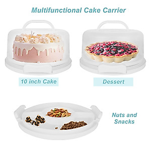 MIVIDE 10 Inch Cake Carrier with Lid, Portable Cake Holders Cake Container, Plastic Round Cake Storage Container Cake Saver with Lid and Handle for Transport