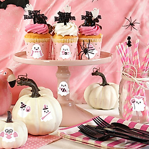 AnyDesign 1000Pcs Halloween Stickers Roll Pink Ghost Self Adhesive Stickers Round Label Stickers Decals for Crafts Gifts Candy Bags Party Supplies, 8 Designs