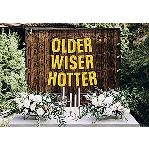 Older Wiser Hotter Glitter Banner,Gold Glitter Fun Birthday Party Decorations Happy Birthday Party Supplies for 30th 40th 50h 60th 70th 80th Birthday Party Decorations