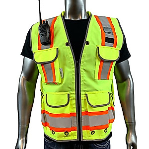 REXZUS A Reflective Safety Vest For mens Class 2 Heavy Woven Two Tone Engineer Hi Viz Safety Vest 3M Tape (Yellow, Medium)