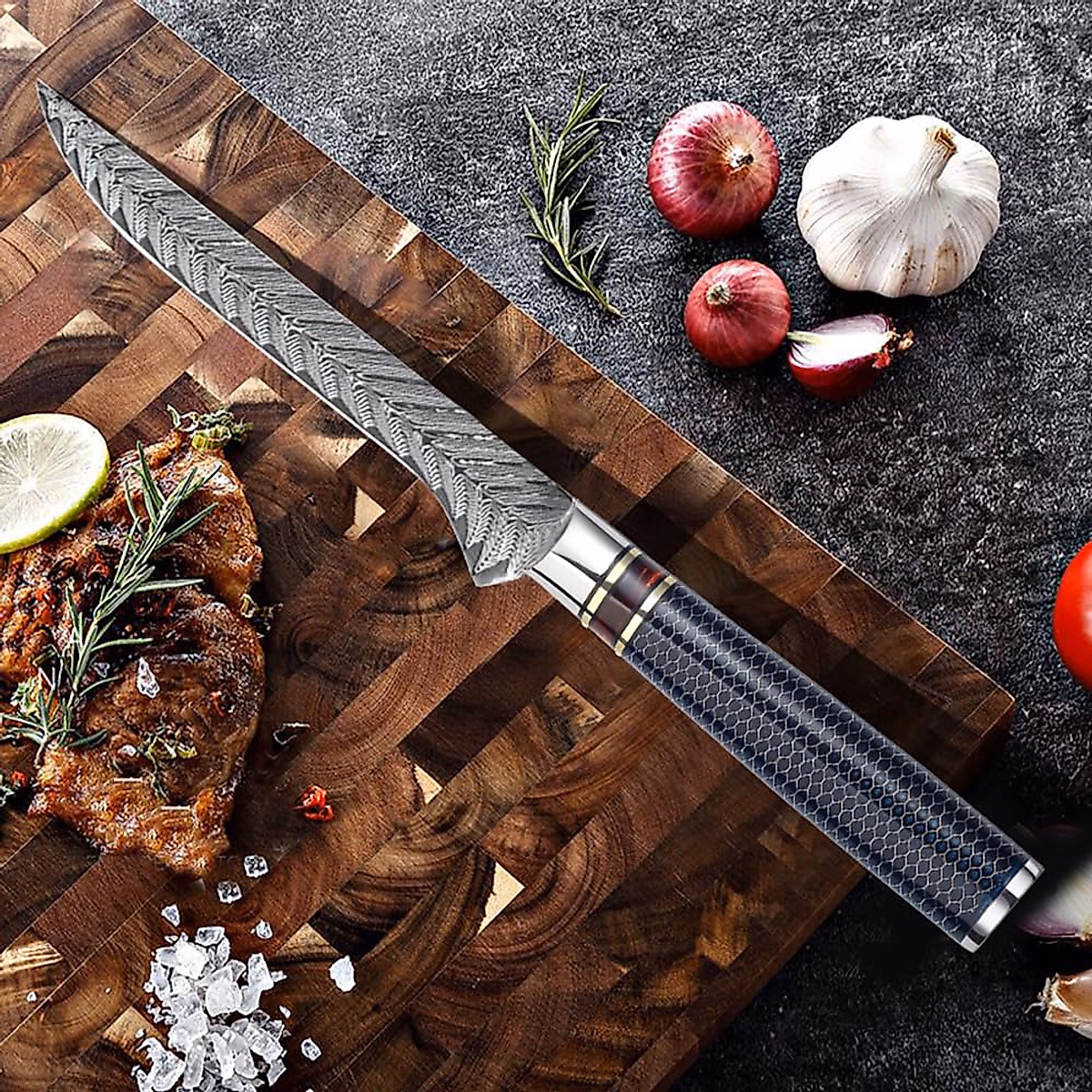 Damascus Knife Set 9 Piece Kitchen Knife Sets Honeycomb Resin Handle 9Cr18MoV Ultra Sharp Professional Chef Knives Set for Cooking Exquisite Cutlery set