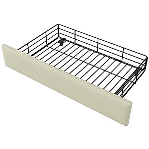 JIVOIT Full Size Upholstered Platform Bed with 4 Drawers, Modern LED Light Platform Bed Frame, Stylish Irregular Metal Bed Legs Design, Upholstered Storage Bed for Kids Teens (Beige,Full,Metal Legs)