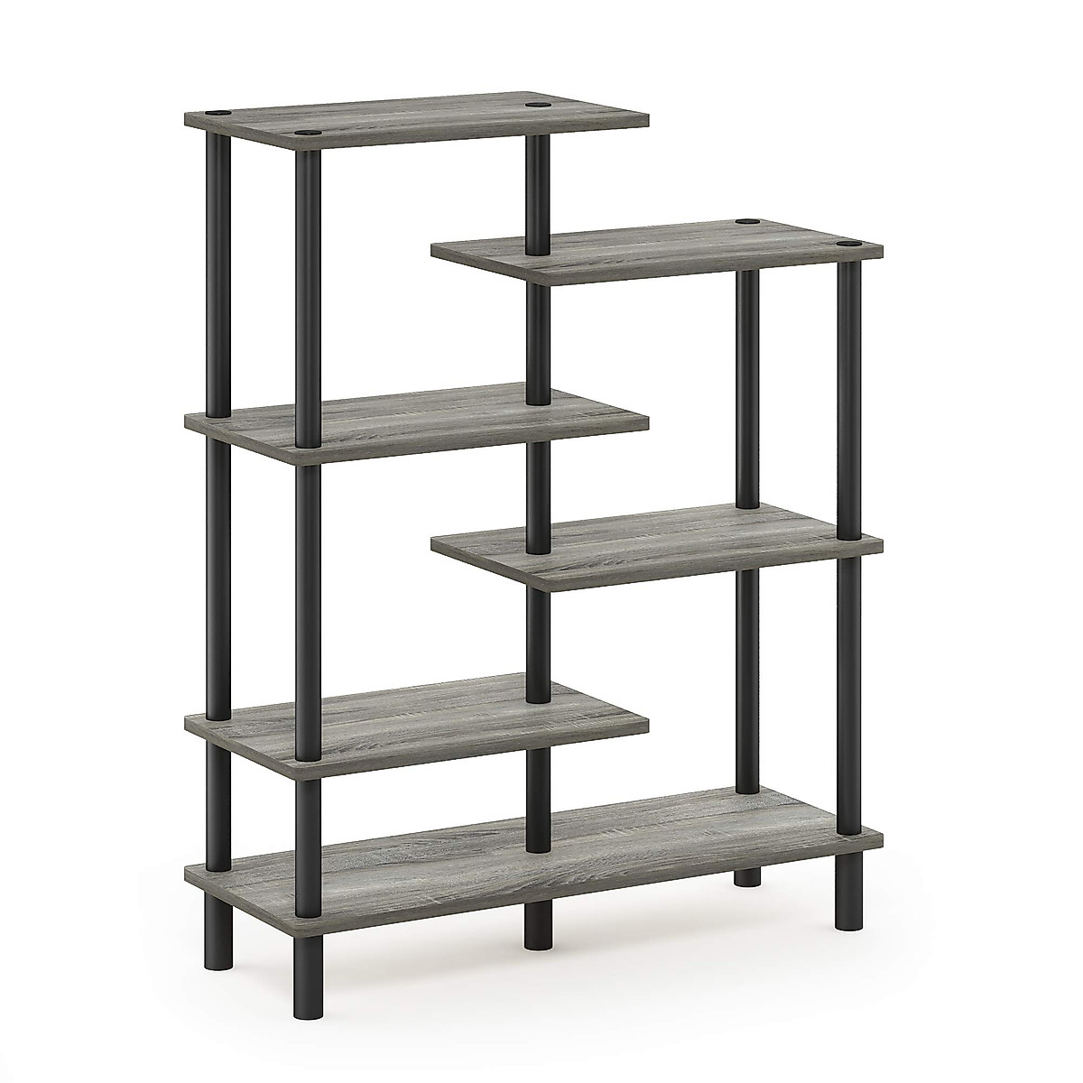 Furinno Turn-N-Tube 6-Tier Accent Display Rack, French Oak Grey/Black Turn-N-Tube 5-Tier Multipurpose Shelf, French Oak Grey/Black