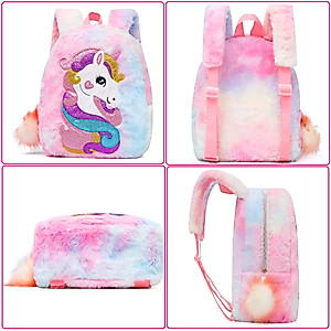 HICCUPfish CBOALOGR Cute Plush Unicorn Toddler Mini Travel Bag Princess Plush Backpack for Girls 3-6 years (Pink Curly Hair Unicorn)