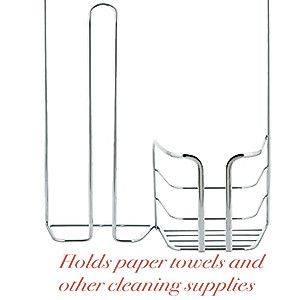 Kitchen Details 2-in-1 Over The Cabinet Organizer | Cleaning Supplies Storage | OTC Door Mount | Paper Towel Holder | Soap Bottle Basket | Space Saver | Kitchen | Pantry | Bathroom | Chrome