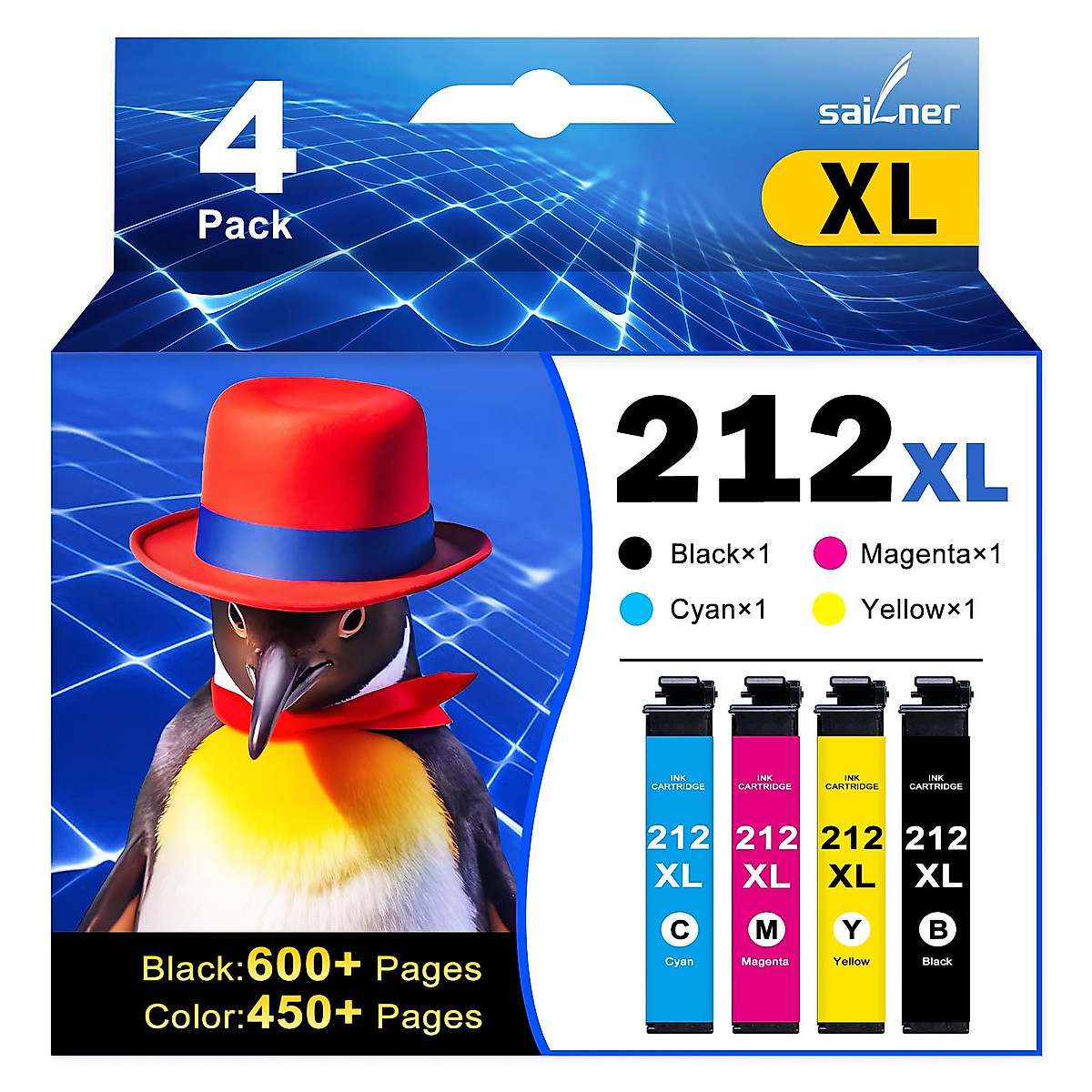 SAILNER 212XL Ink Cartridges Remanufactured Ink Cartridge Replacement for Epson 212XL 212 XL use with Expression Home XP4105 XP-4105 XP4100 XP-4100 Workforce WF-2850 WF2850 WF2830 Printer 4 Pack 212