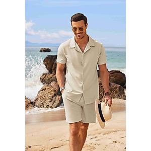 COOFANDY Men Short Sets Outfits 2 Piece Casual Cuba Shirt Matching Shorts Beach Outfits Sets