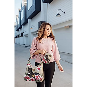 Anna by Anuschka womens Anna Anuschka Women s Genuine Leather Large Classic Hobo Hand Painted Original Artwork Exterior, Garden Panther, One Size US