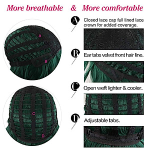 DEYNGS Fashion Short Wavy Wigs With Flat Bangs Natural Black Synthetic Full Wigs For Women None Lace Wigs That Look Real Heat Resistant +Free Wig Cap (Green)