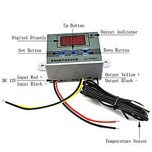 HJ Garden XH-W3002 Mini Thermostat DC 12V 10A Digital LED Temperature Controller -50 to 110 Degree Heating/Cooling Temperature Control Switch with Waterproof Sensor Probe