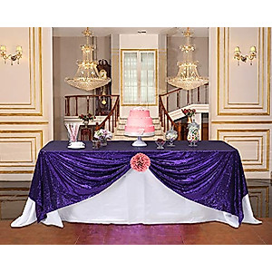SquarePie Sequin Tablecloth 50 x 72 Inch Purple Sparkly Table Cloth for Wedding Party
