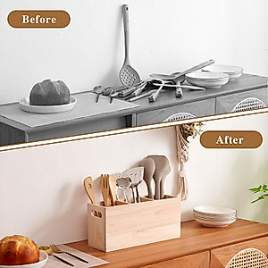 TREOAKWIS Utensil Holder Extra Large, Hinoki Cypress Wood Utensil Organizer Holder, 3 Compartment Kitchen Countertop Utensil Caddy Crock Counter Organizer and Cooking Tools Storage