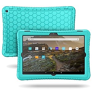 Fintie Silicone Case for Fire HD 10 and Fire HD 10 Plus Tablet (Only Compatible with 11th Generation 2021 Release) - [Honey Comb] Light Weight Shock Proof Back Cover, Mint Green