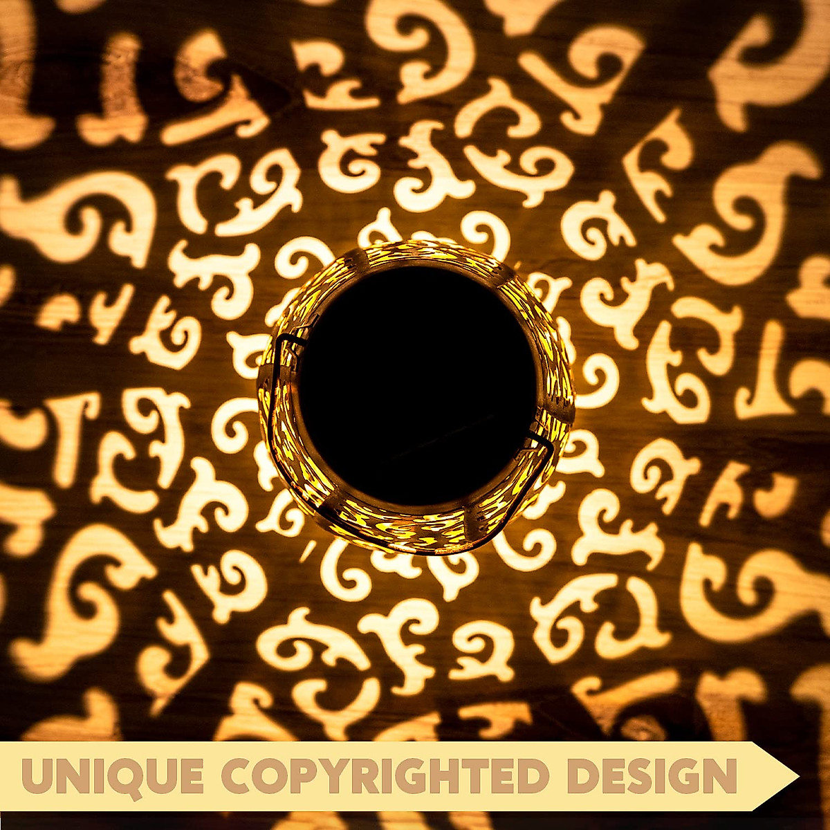 JOIEDOMI 2 Pack Outdoor Solar Hanging Lantern Lights, Waterproof Table Top Solar Lanterns, LED Metal Decorative Garden Solar Lights, Moroccan Lanterns Solar Powered with Handle for Patio