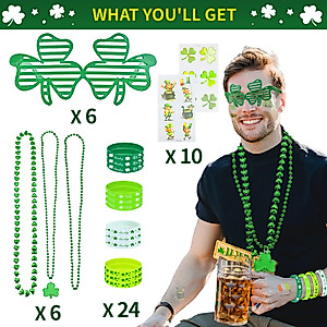 96Pcs St. Patricks Day Party Favors Set Shamrock Glasses Necklaces Bracelets Tattoos St. Patrick's Day Accessories Decorations Supplies