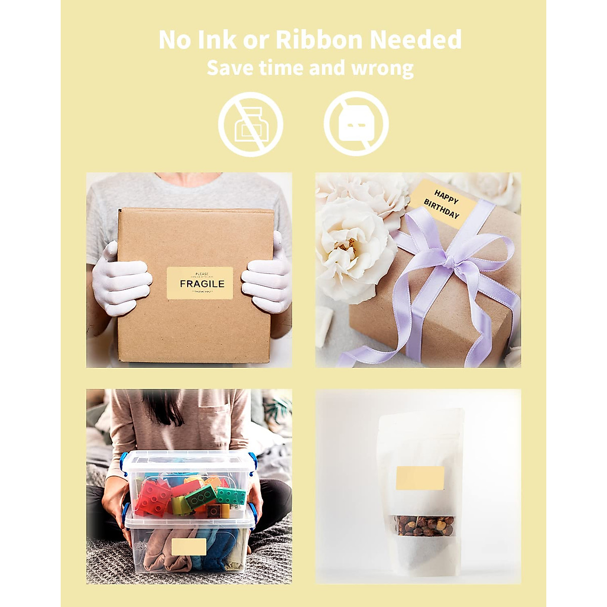 Phomemo 2.25”x1.25” Yellow Direct Thermal Labels, Self-Adhesive Thermal Stickers Labels, Thermal Printer Labels for Address, Logo, Shipping, Barcodes, QR Code (1000 Labels/Rolls,1 Rolls）