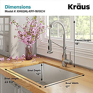 KRAUS 24-inch 18 Gauge Pax Laundry and Utility Sink Combo Set with Bolden 18-inch Kitchen Faucet and Soap Dispenser, Chrome KHU24L-1610-53CH