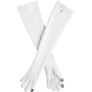 Coolibar UPF 50+ Men's Women's Culebra UV Long Sun Gloves - Sun Protective (Medium- White)
