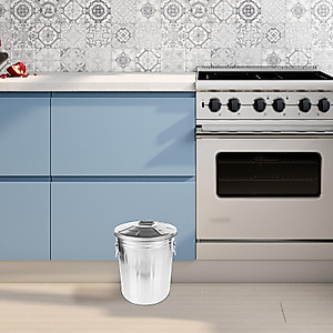 Ciieeo Galvanized Trash Can Metal Garbage Trash Can with Lid Round Wastebasket Container Wastepaper Basket for Home Living Room Kitchen Farm 8L