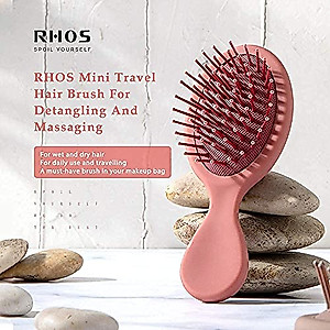 RHOS Mini Travel Hair Brush for Women/Men/Kids - Pocket Detangler Brush for Wet and Dry Hair - Travel Size Paddle Brush for Detangling- For All Hair Types (1 Pack-Mocha)
