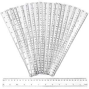 PINGEUI 100 Pack 12 Inches Clear Plastic Straight Rulers, Plastic Measuring Ruler with Inches and Metric Graduations, Measuring Tool for School and Office Supplies