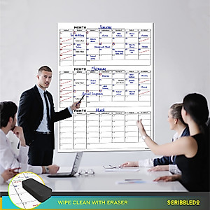 Large 36"x48" Quarterly White Board Calendar Dry Erase Calendar for Wall 3 Month Big Dry Erase Wall Calendar 2025 Monthly Dry Erase Board Planner Includes 6 Markers Eraser Push Pins & Mounting Tape