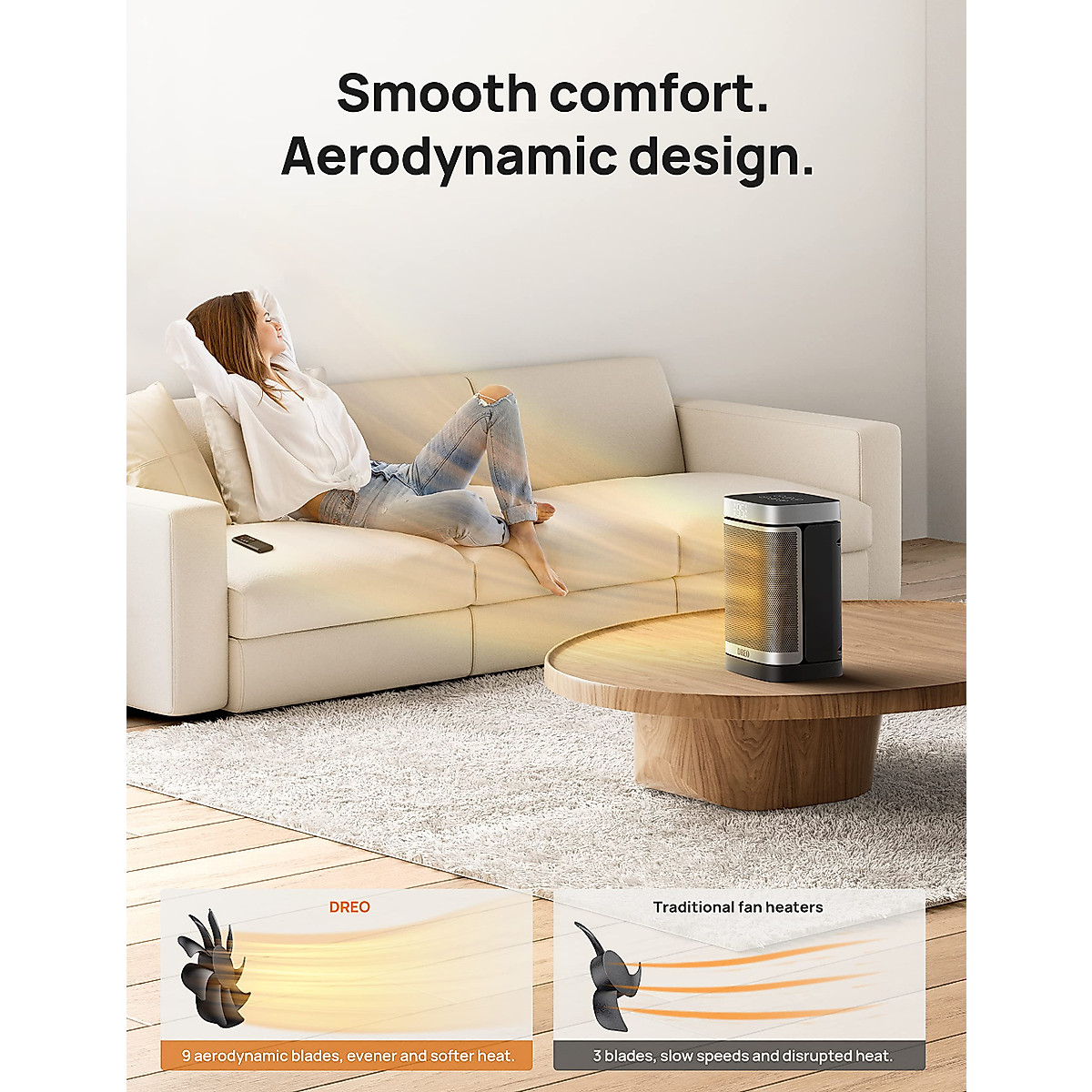 Dreo Space Heaters for Indoor Use, Atom One Portable Heater with 70°Oscillation, 1500W PTC Electric Heater with Thermostat, Fast Safety Heat, Remote, 1-12h Timer, Upgraded Small Heater for Office Home