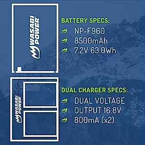Wasabi Power Battery (2-Pack) and Dual Charger for Sony NP-F950, NP-F960, NP-F970, NP-F975 (L Series)