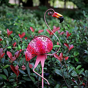 Easybuy 42.5" Garden Solar Light Flamingo Outdoor Crackle Glass Decorative Lights Path Landscape Waterproof Decor Outside Backyard Yard Patio Lights Outdoor Yard Decorations Flamingo Gifts