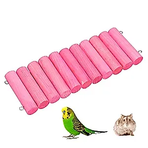 TOPINCN Perch Stand Platform, Perch Platform Natural Wood Swing Stand for Small Birds Conure Cockatiel Parakeet Hamster Pink