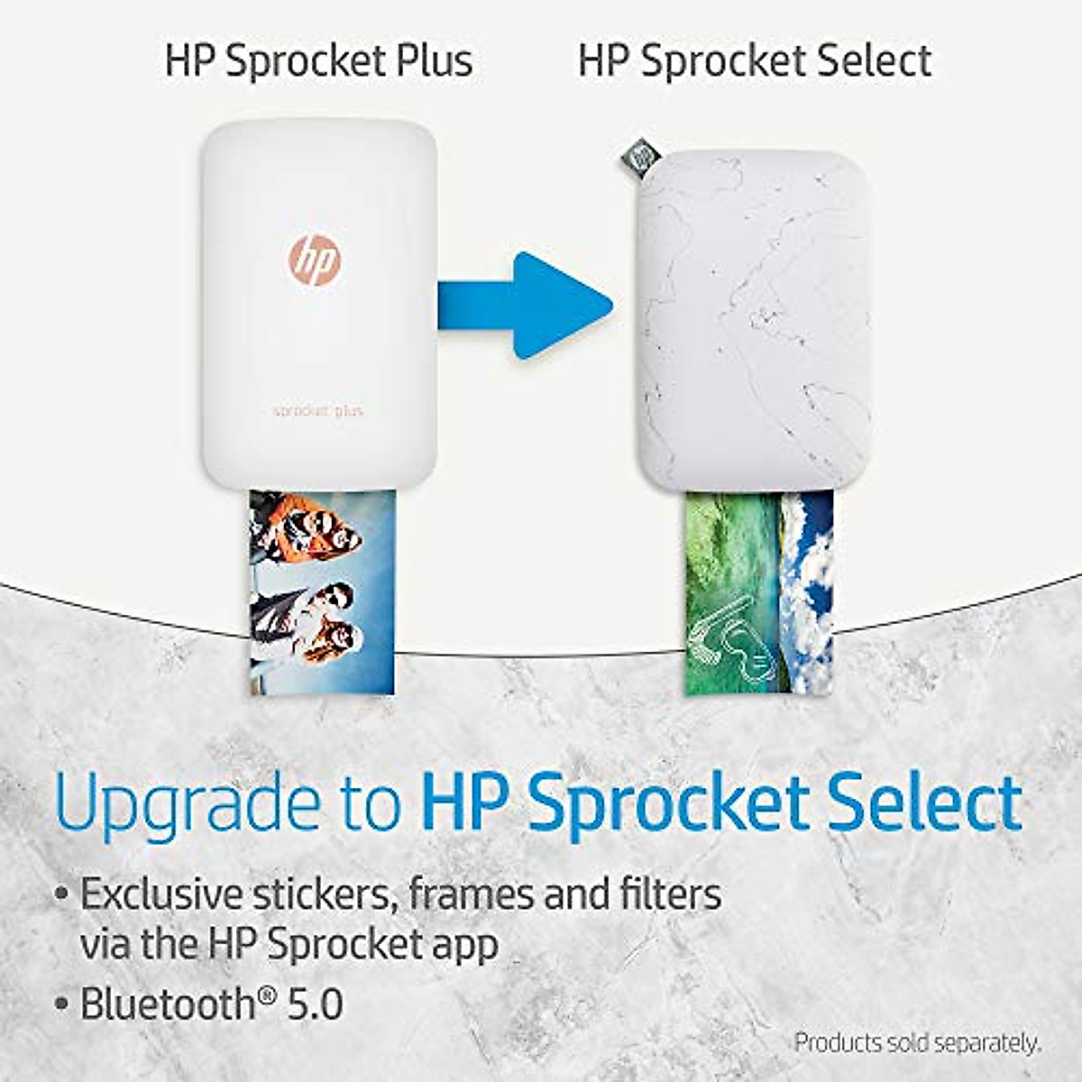 HP Sprocket Plus Instant Color Photo Printer, Print 30% Larger Photos on 2.3x3.4 Sticky-Backed Paper – White (2FR85A)