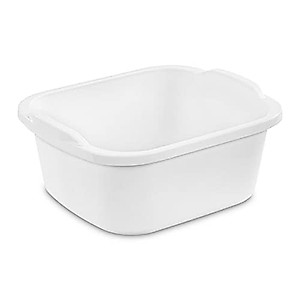 Sterilite 12 Quart Durable Heavy Duty Reinforced Plastic Kitchen Dishpan Basin with Molded Handles for Household Chores and Storage, White, 8 Pack