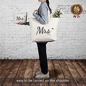 TOPDesign Future Mrs 2023 Bride Canvas Tote Bag, Bridal Shower Gifts for Bride, Engagament Wedding Shoulder Bag with Zipper