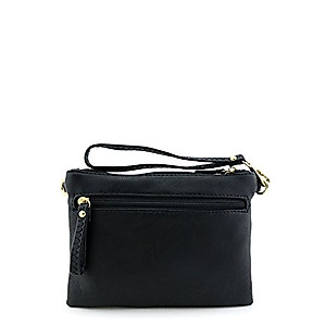 FashionPuzzle Multi Zipper Pocket Small Wristlet Crossbody Bag (Black)