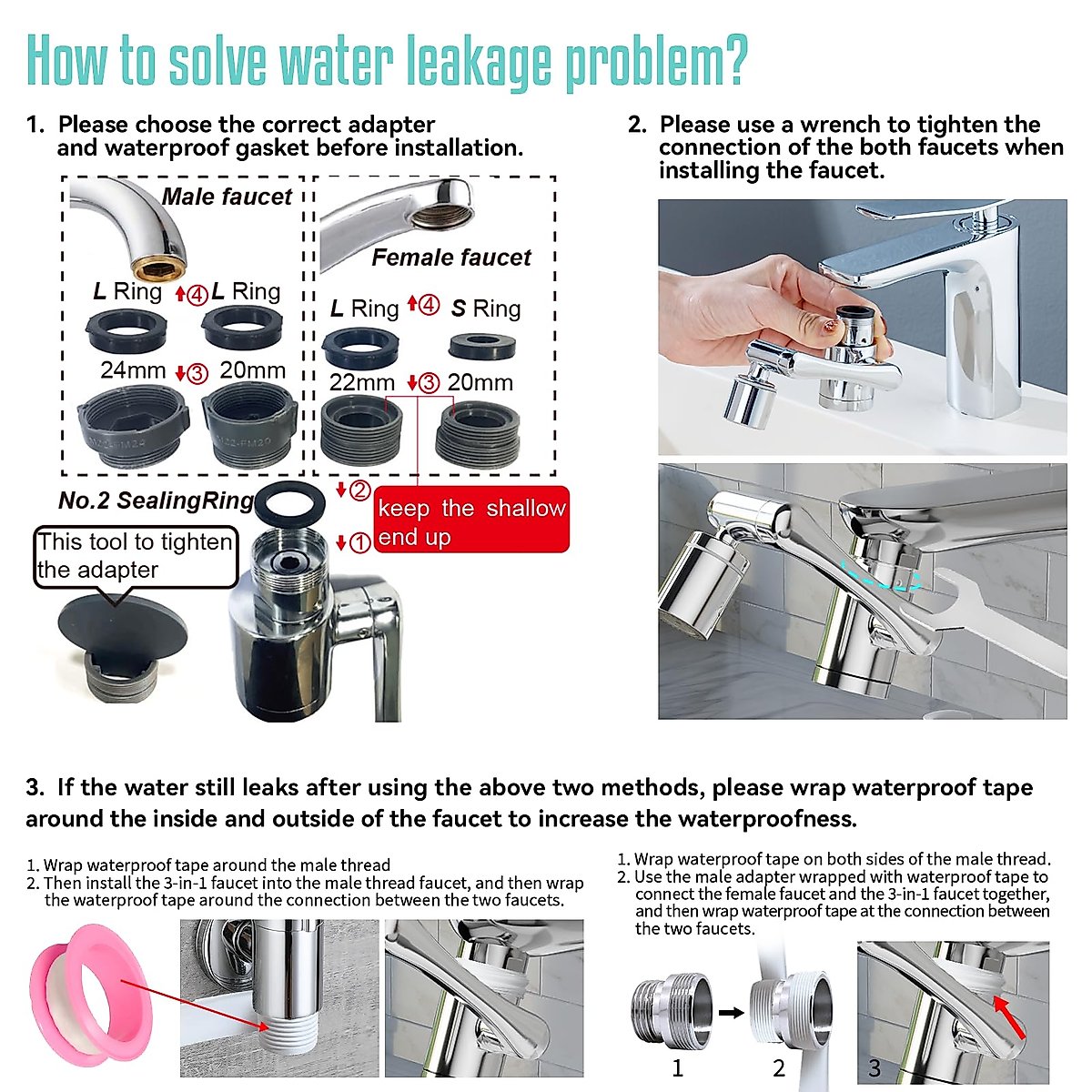1440° Rotating Faucet Extender Aerator with Two Water Outlet Modes, Universal Splash Filter Faucet, Foldable Faucet Extender for Bathroom Sink, Face Washing, Gargle, Eyewash