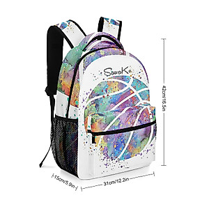 CUXWEOT Basketball Watercolor Art Personalized School Backpack Casual Schoolbag with Name for Boys Girls Gift