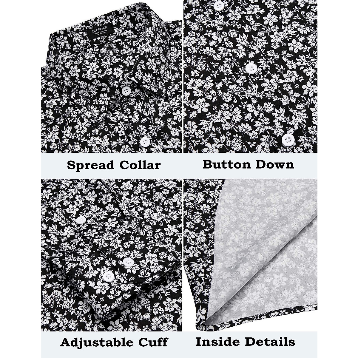 COOFANDY Men's Floral Dress Shirts Long Sleeve Regualr Fit Casual Button Down Shirts Black