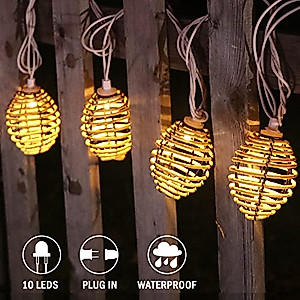 Vigdur Rattan Ball - Lantern String Lights with 10 Led Bulbs Plug in Decorative Lights for Indoor Outdoor Balcony Patio Garden Wedding Bedroom Decor