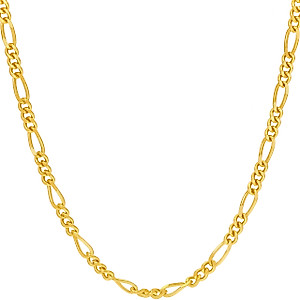 LIFETIME JEWELRY 3.5mm Figaro Chain Necklace for Men and Women 24k Real Gold Plated (18 inches)