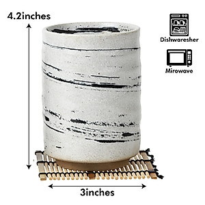 LOVE LOVE JAPAN Japanese Tea Cups Sushi-Yunomi Mino Ware With Bamboo Coaster (Set of 2) (Black White)