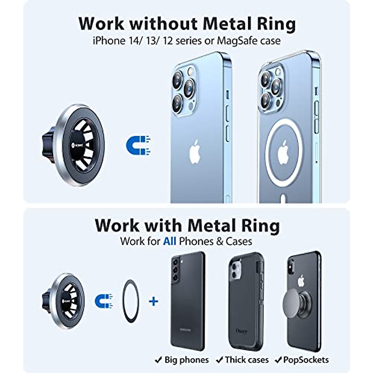 VICSEED Fit for MagSafe Car Mount [20 Strongest Magnets & Stablest] Magnetic Phone Holder for Car Vent Hands Free Car Phone Holder Mount for iPhone 14 13 12 Pro Max Plus Mini MagSafe Case Socket Grip