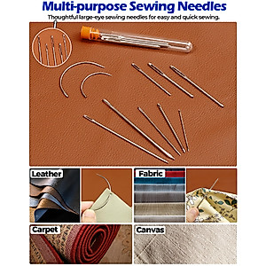 PLANTIONAL 34 PCS Basic Leather Sewing Kit: Upholstery Thread Cord, Leather Waxed Thread with Sewing Awl, Seam Ripper, Tape Measure Large-Eye Stitching Needles for DIY Leather Craft Repair