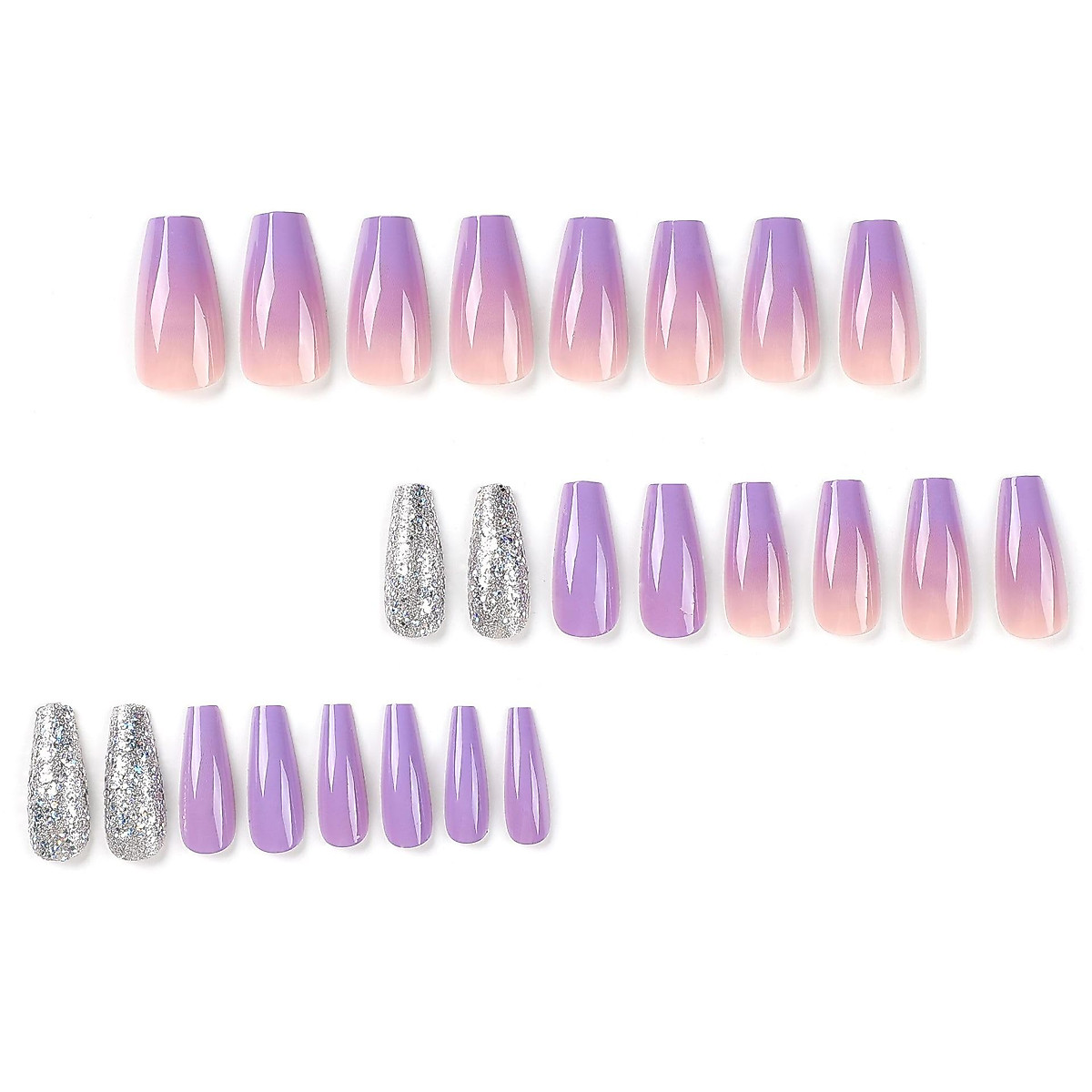 Press on Nails Medium Coffin SWEKKE Fake Nails Purple French Gradient Full Cover False Nails with Glitter Designs Acrylic Nails Glossy Glue on Nails Reusable Artificial Nails for Women Manicure