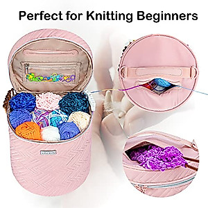 Yarn Bag,Leudes Crochet Tote Knitting Bag Water Resistant Yarn Storage Organizer Holder Case for Crochet Hooks Needles Knitting Kit for Beginners (Pink)