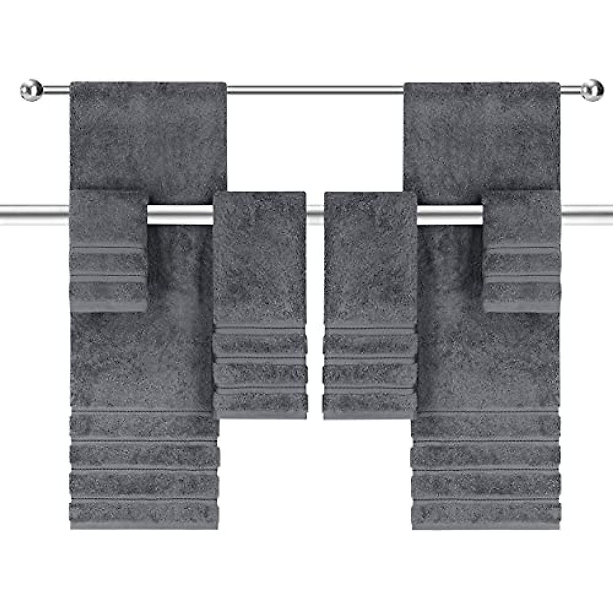 Classic Turkish Towels American Soft Cotton 6 Piece Towel Set - Premium Quality 2 Bath Towels, 2 Hand Towels, 2 Washcloths 100% Cotton USA (Grey)